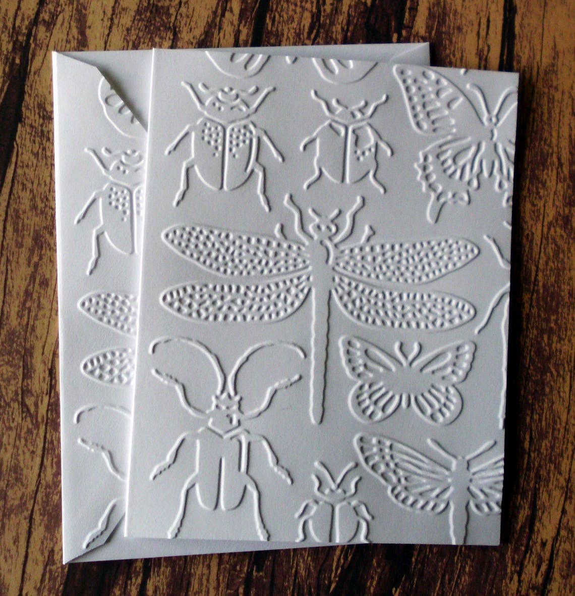 Embossed Insect Cards, Set of 5, White Embossed Note Cards, Gift for ...
