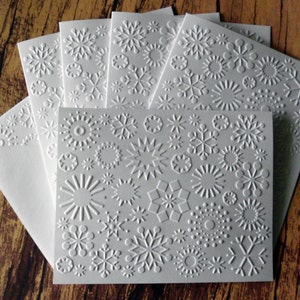 10 Embossed Snowflake Cards, Winter Stationery, White Embossed ...
