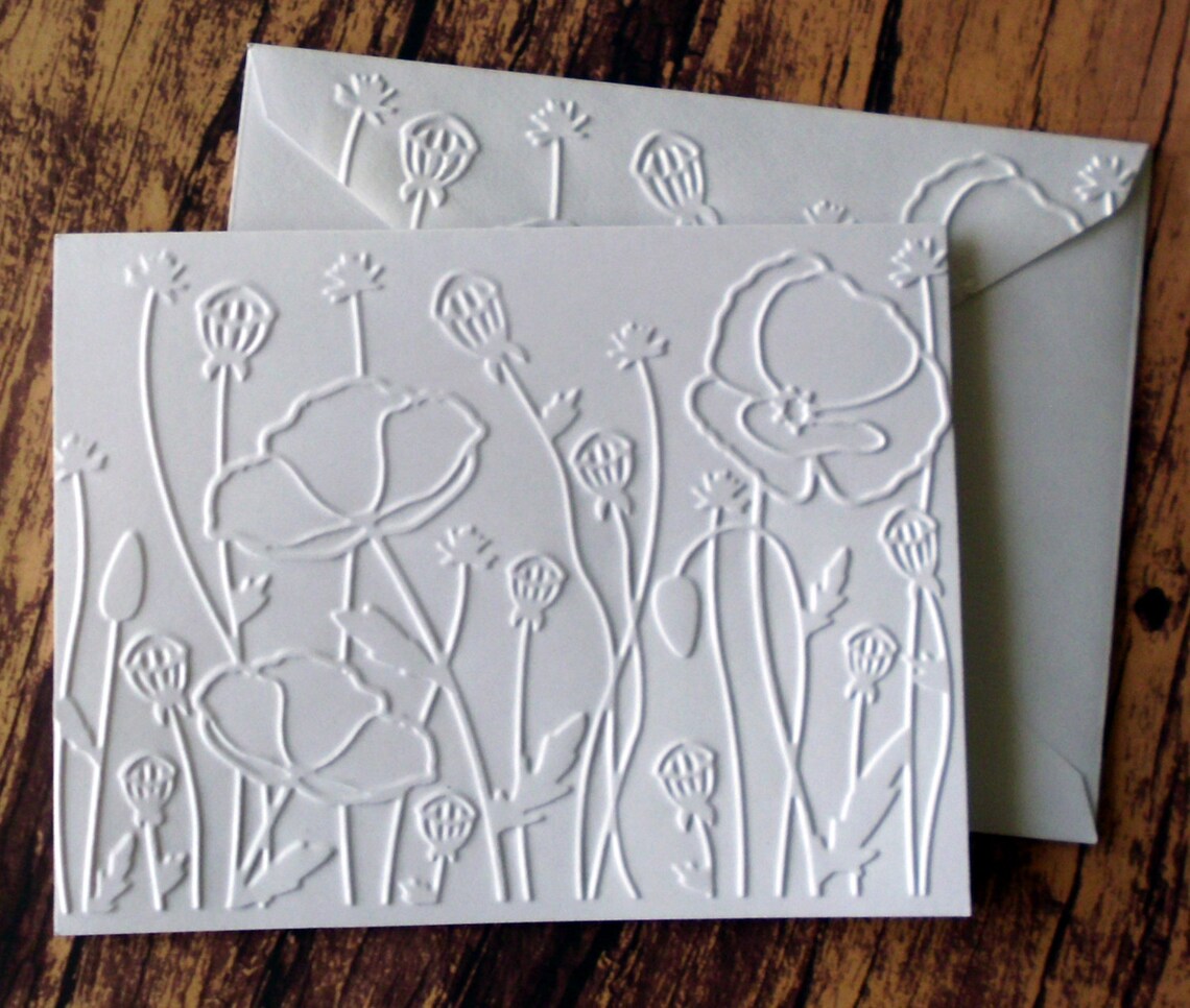 Poppy Field Cards Set of 5 Embossed Note Cards White - Etsy