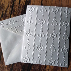 Nautical Cards, Set of 5, Anchor Cards, Ship Wheel Note Cards, Embossed ...