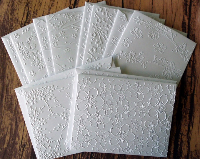 Cherry Blossom Cards, Assorted Set of 6, White Embossed Cherry Blossoms ...
