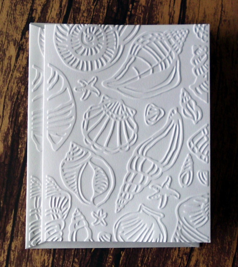 Seashell Cards Set of 5 Beach Themed Cards White Embossed - Etsy