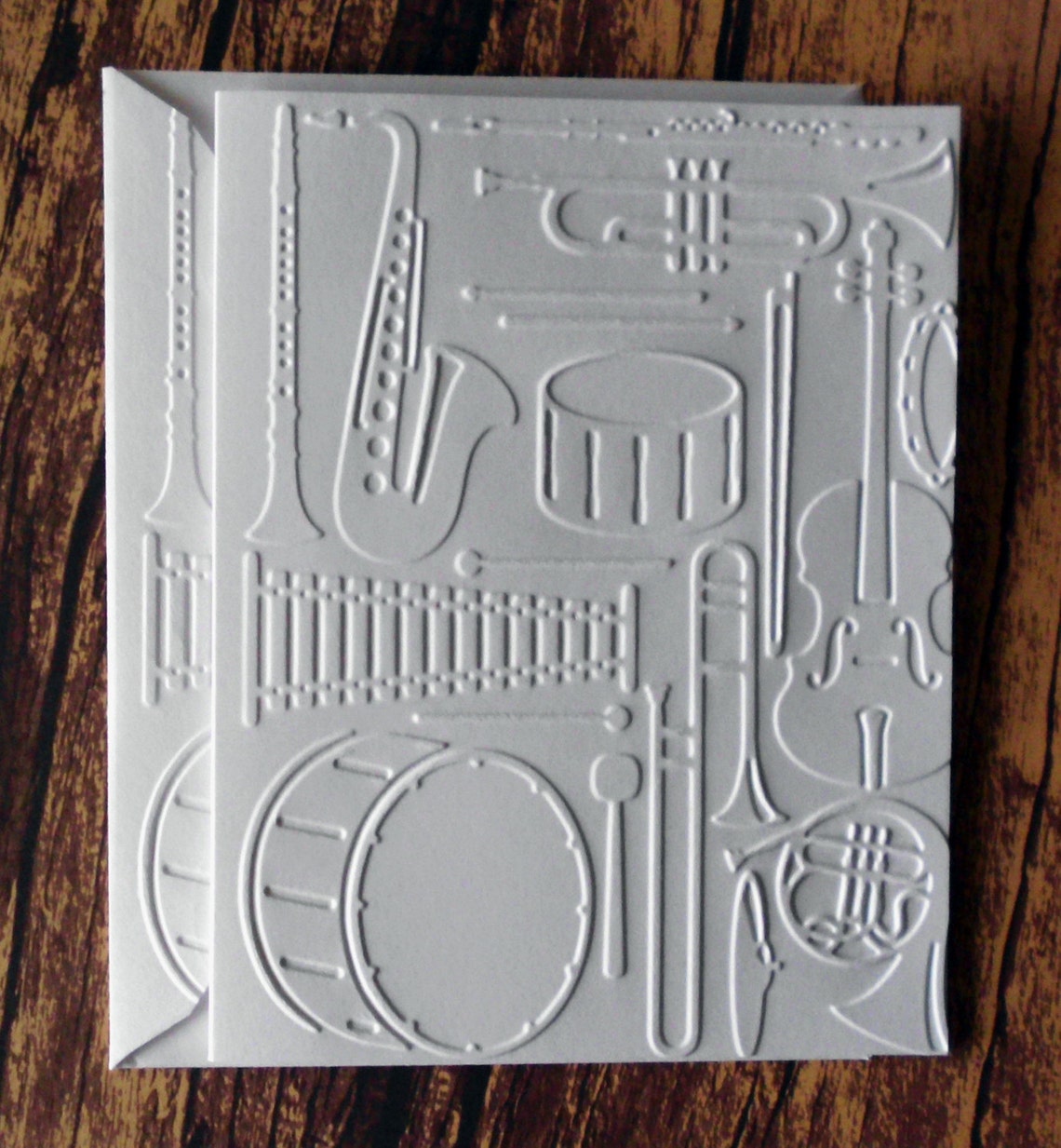 Music Cards, Set of 5, Orchestra Cards, Embossed Musical Instrument ...