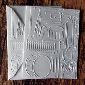 Music Cards, Set of 5, Orchestra Cards, Embossed Musical Instrument ...