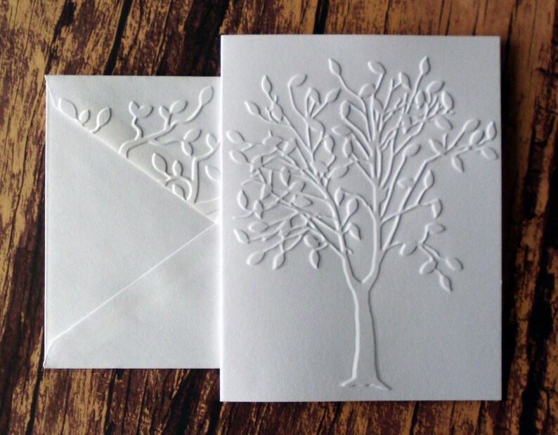 Tree Cards Set of 5 White Embossed Tree Cards Autumn Fall - Etsy