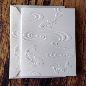 Koi Fish Cards, Set of 5, White Embossed Asian Cards, Japanese Koi Fish ...