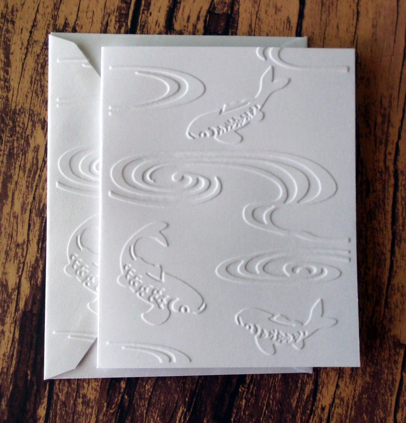 Koi Fish Cards Set of 5 White Embossed Asian Cards Japanese - Etsy