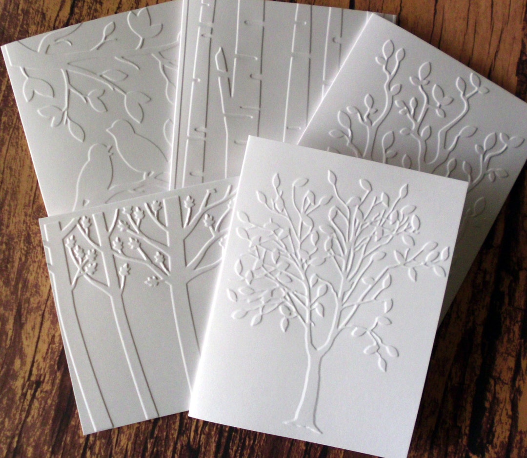 Assorted Tree Cards, Set of 5, White Embossed Tree Card Set, Trees ...
