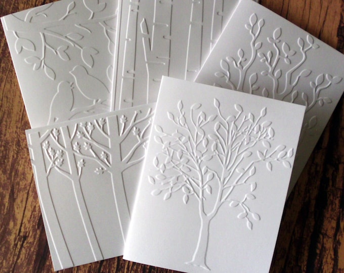 Assorted Tree Cards Set of 5 White Embossed Tree Card Set - Etsy