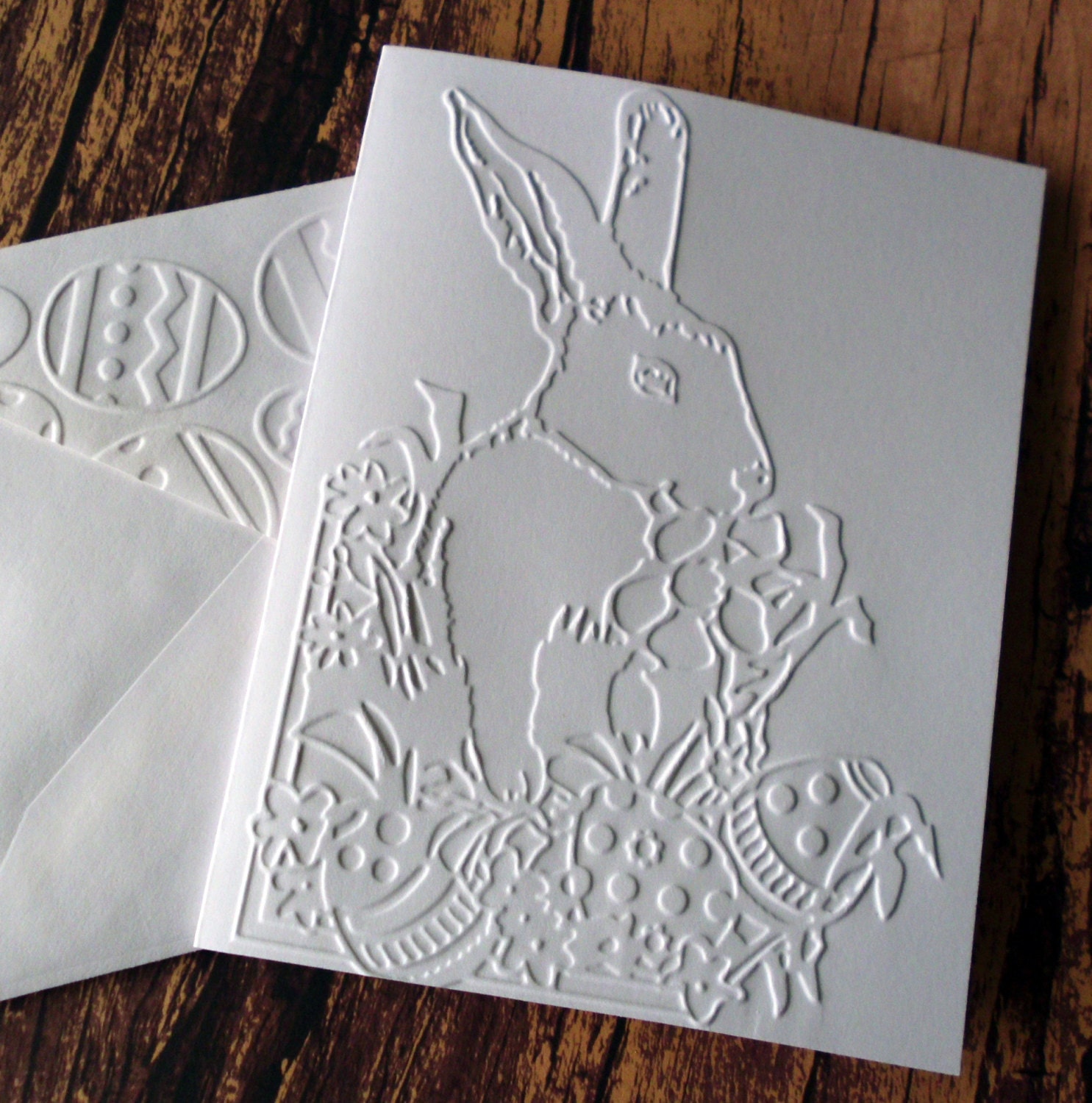 Easter Bunny Cards, Set of 5, Embossed Easter Greeting Cards, Blank ...