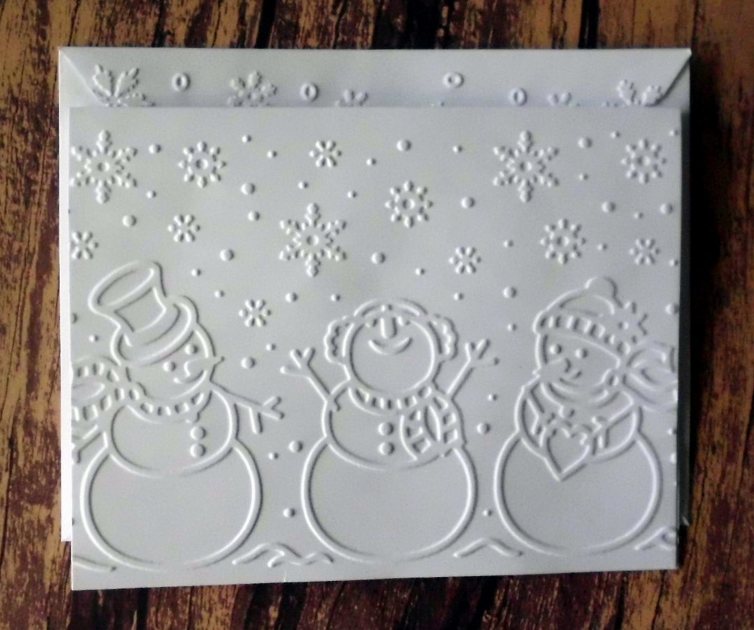 Snowman Christmas Cards, Set of 5, Embossed Christmas Cards, Winter ...