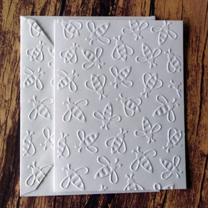 Bee Cards, Set of 5, Embossed Note Card Set, Bee Greeting Cards, White ...