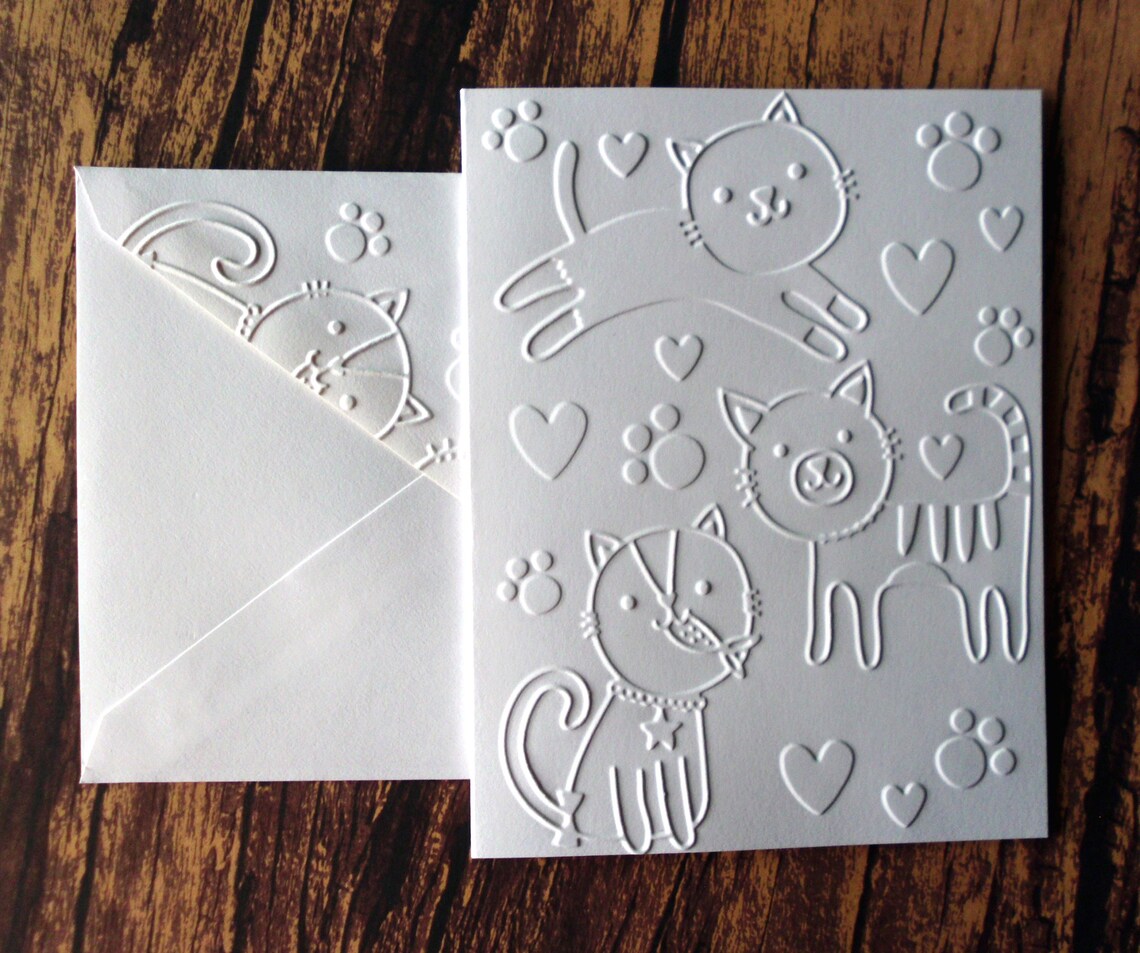 Cat Cards Set of 5 Embossed Kitty Note Card Pack Gift for - Etsy
