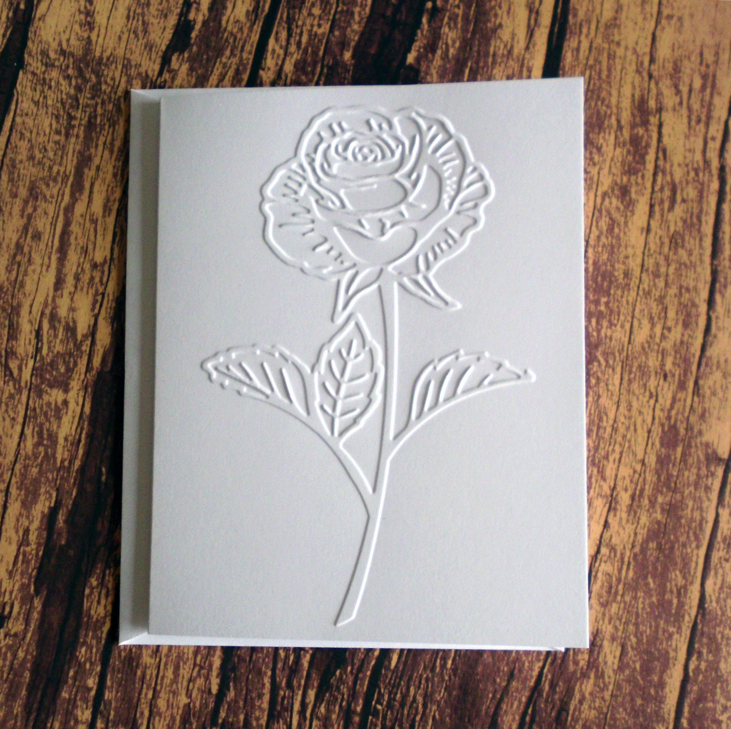 Rose Greeting Cards Set of 5 White Embossed Single Rose | Etsy