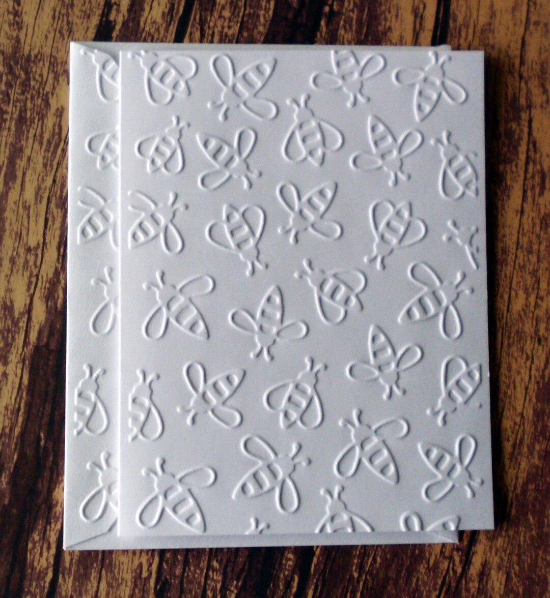 Bee Cards, Set of 5, Embossed Note Card Set, Bee Greeting Cards, White ...