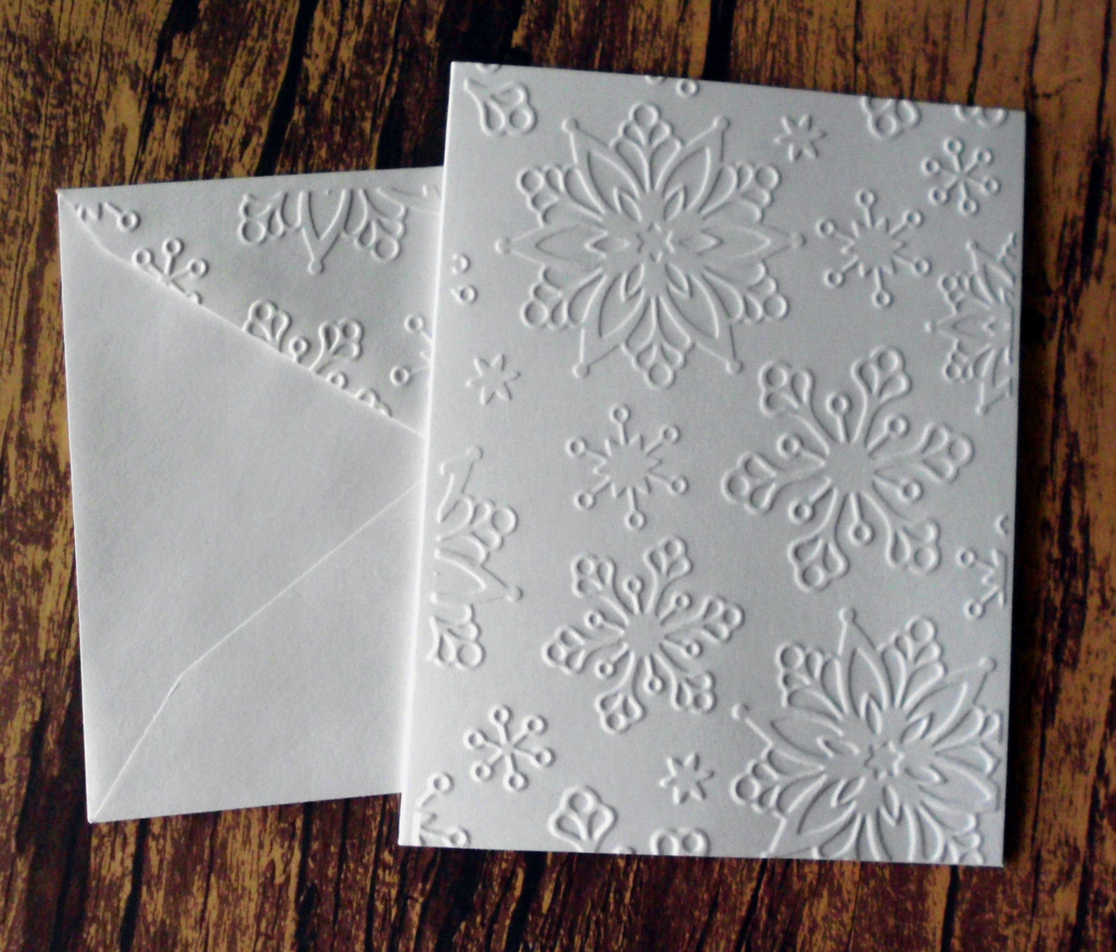 10 Large Snowflake Cards White Embossed Snowflake Cards | Etsy