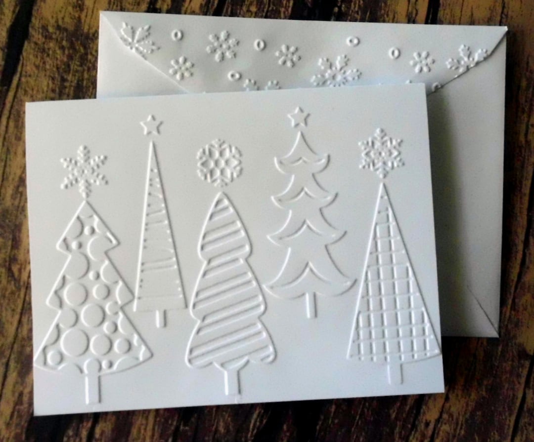 Embossed Christmas Cards, Set of 5, Assorted Christmas Tree Cards ...