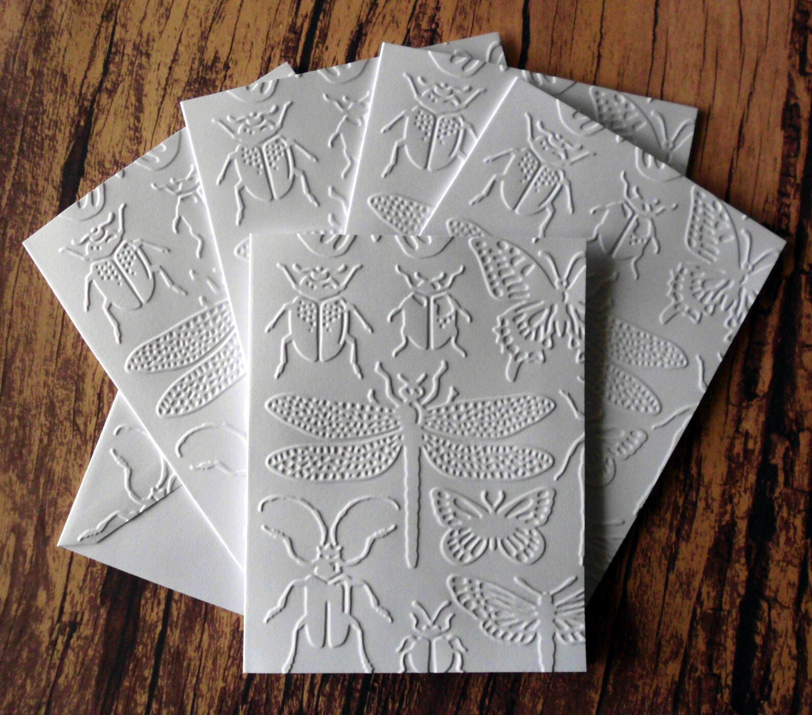 Embossed Insect Cards, Set of 5, White Embossed Note Cards, Gift for ...