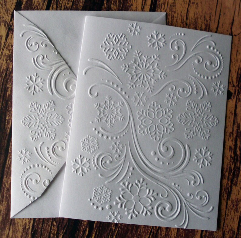 Snowflake Embossed Cards Set of 5 White Embossed Christmas | Etsy