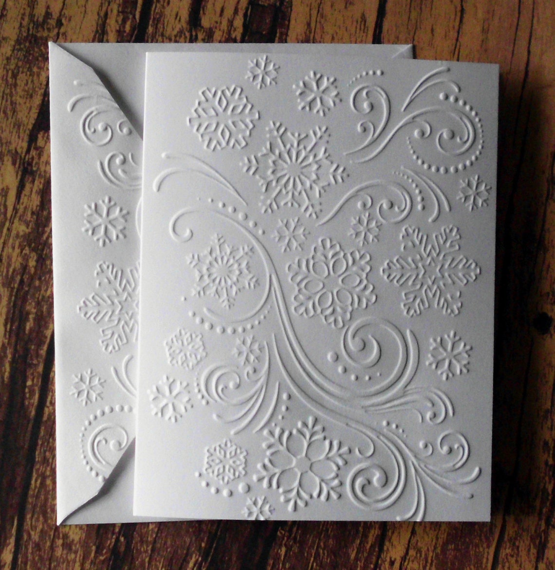 Snowflake Embossed Cards Set of 5 White Embossed Christmas | Etsy