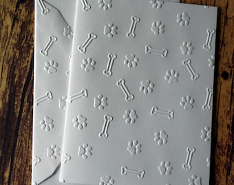 Dog Cards Set of 5 Dog Bone Cards Embossed Paw Print Note - Etsy