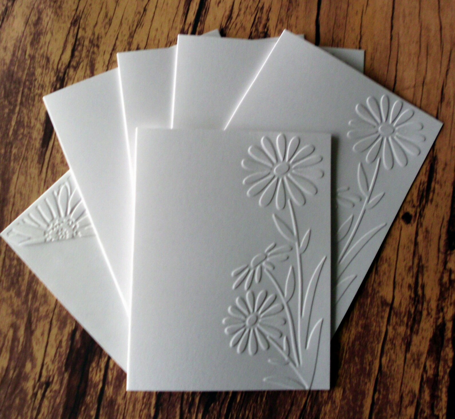 Daisy Cards Set of 5 White Embossed Daisy Note Card Set | Etsy