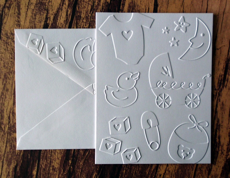 Baby Icon Cards Set of 5 Embossed Baby Shower Invitations | Etsy