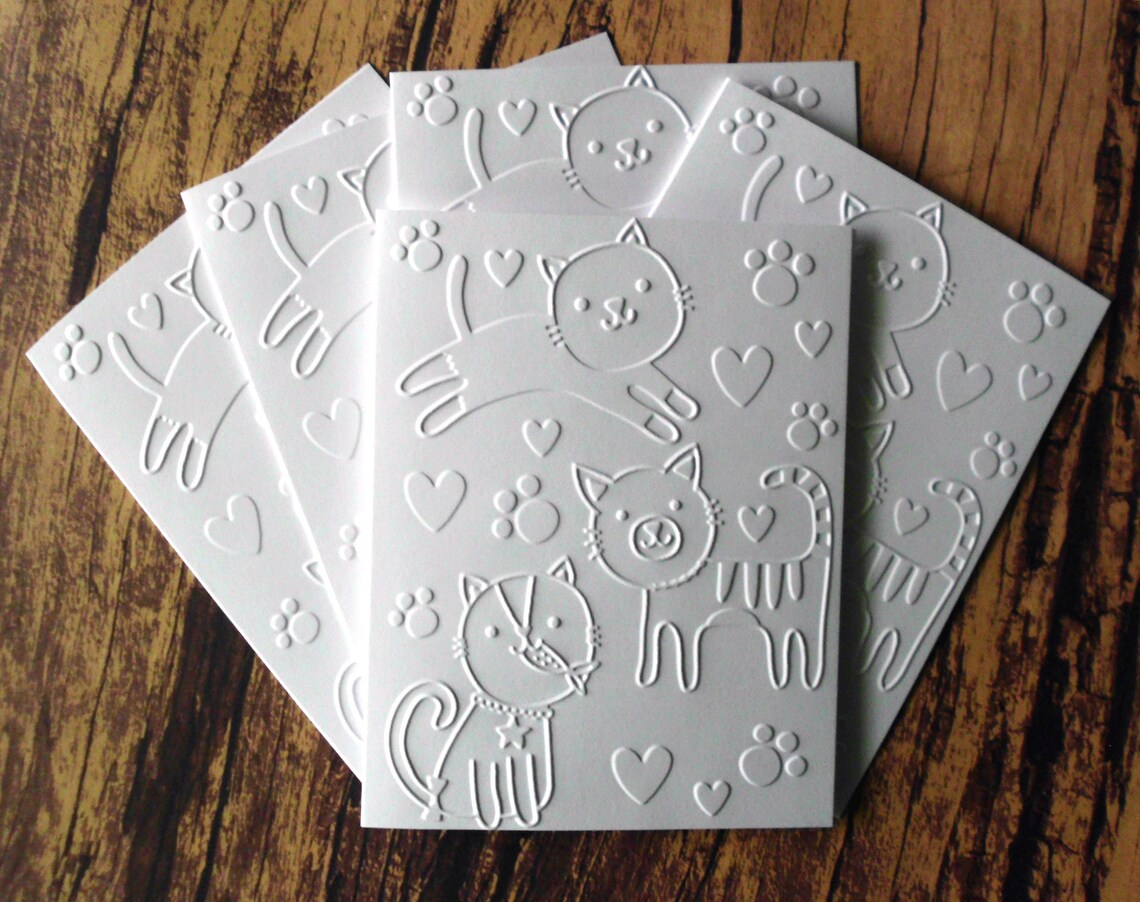 Cat Cards Set of 5 Embossed Kitty Note Card Pack Gift for - Etsy