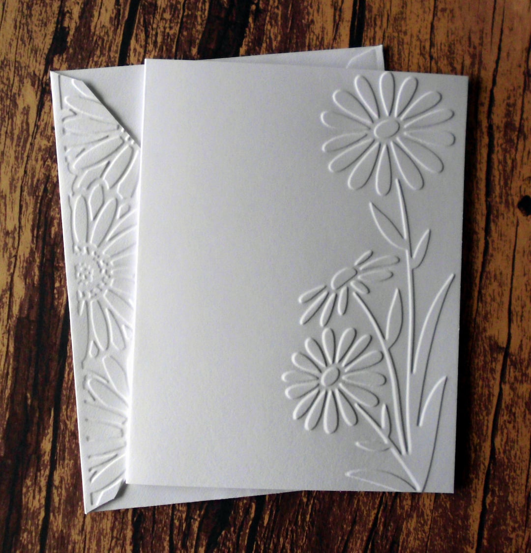 Daisy Cards, Set of 5, White Embossed Daisy Note Card Set, Daisy ...