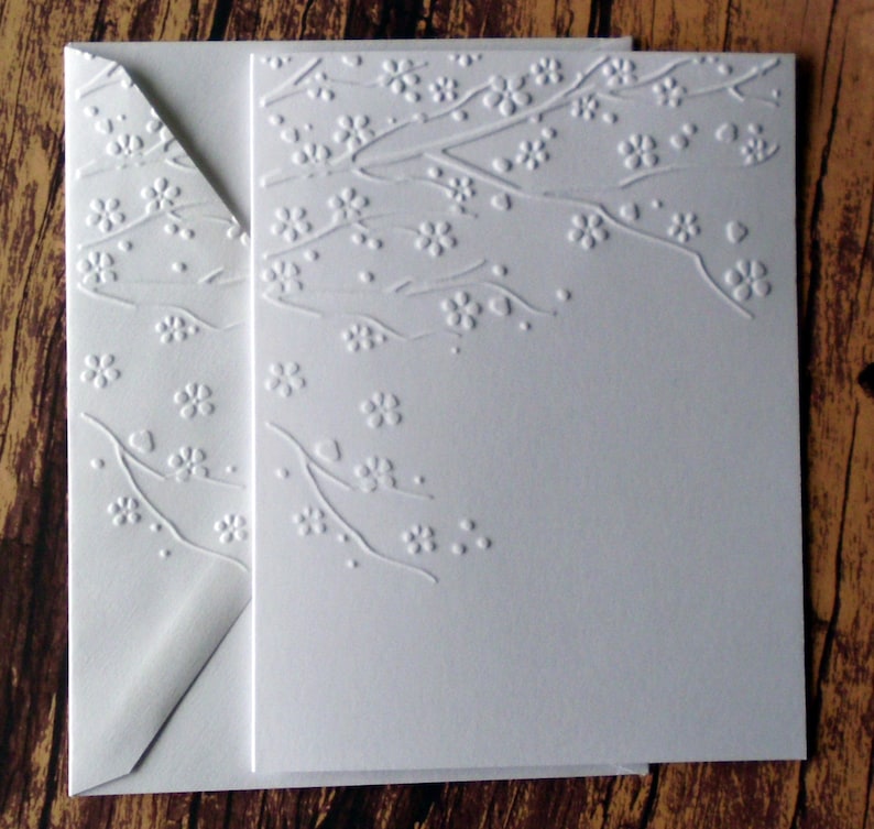 Cherry Blossom Cards, Set of 5, Embossed Note Card Set, Blank Greeting ...