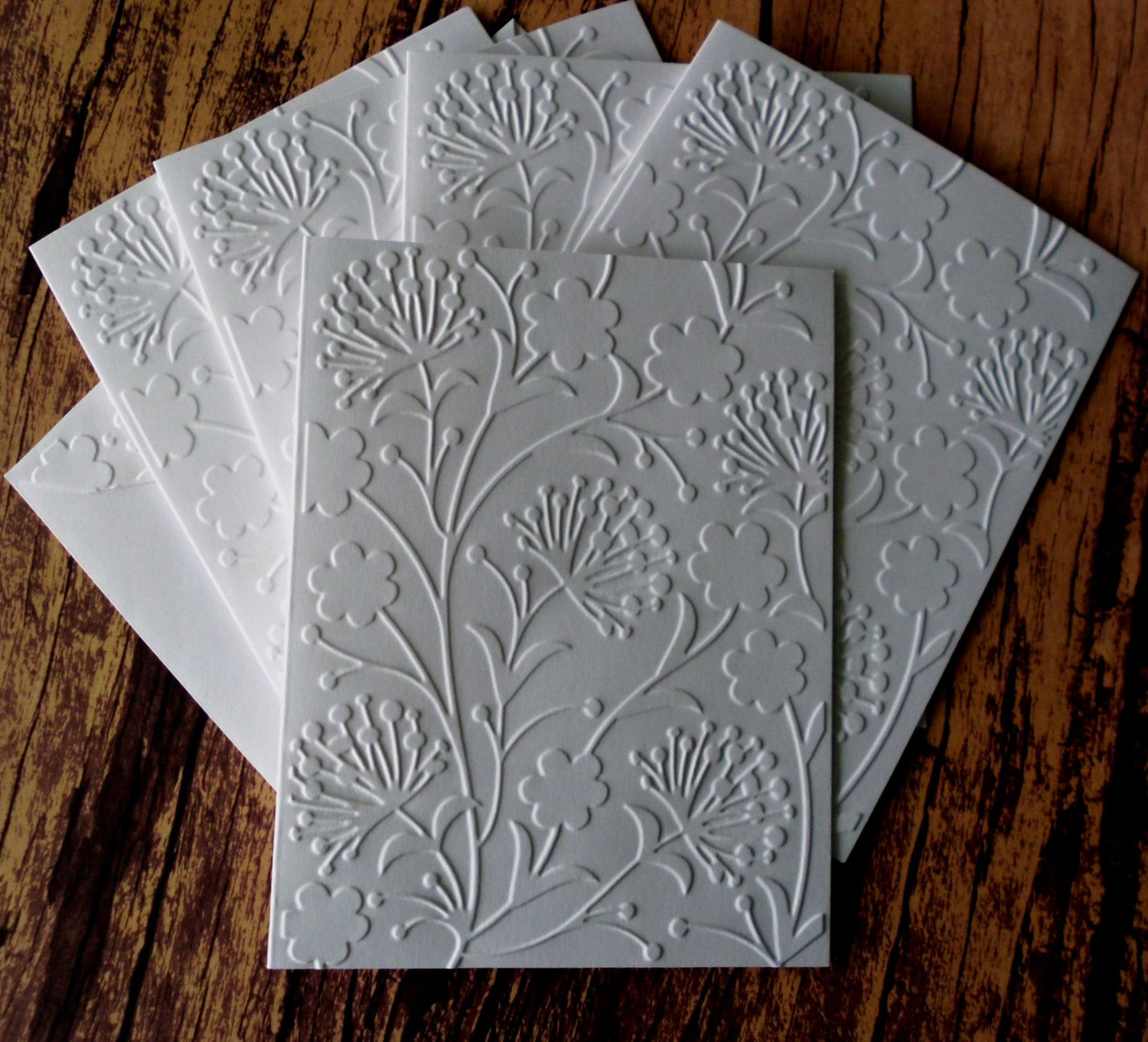 Embossed Dandelion Cards Set of 5 White Embossed Note Cards - Etsy