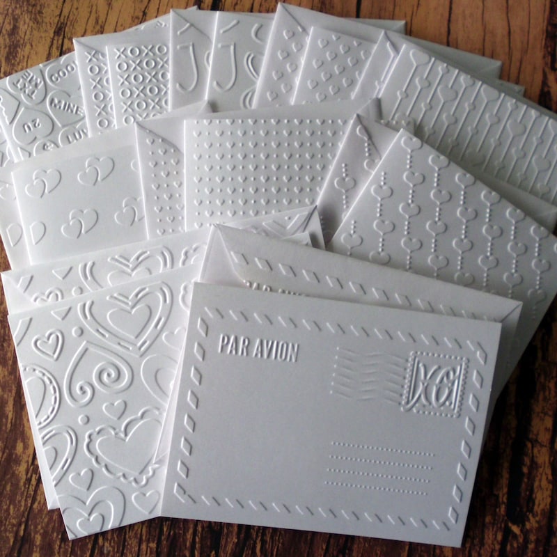 White Embossed Cards - Etsy
