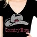 Country Diva Cowboys Hat Rhinestone Bling V Neck Short Sleeve Women's ...