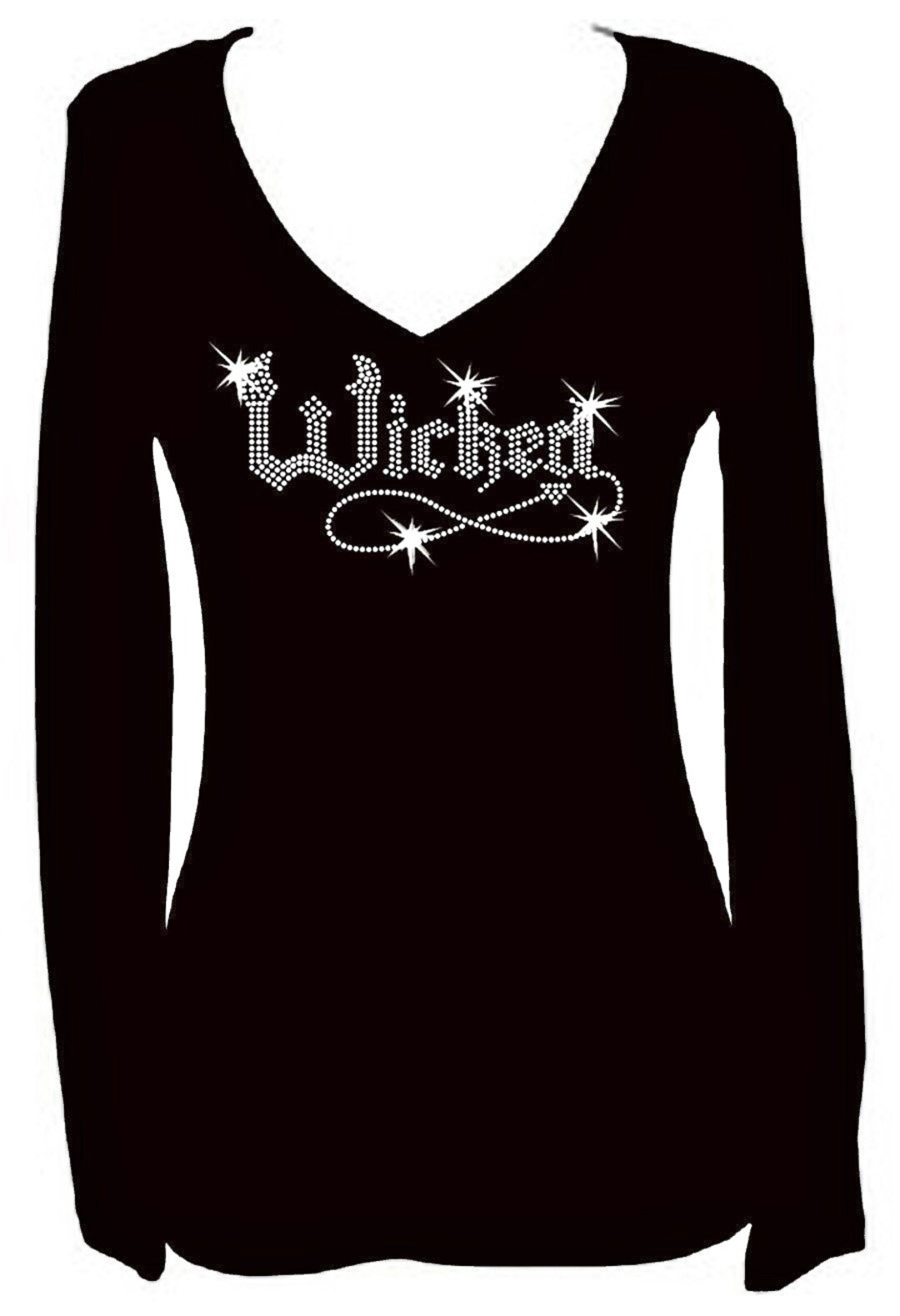 Wicked Halloween Holiday Rhinestone V Neck Long Sleeve Women's Bling ...