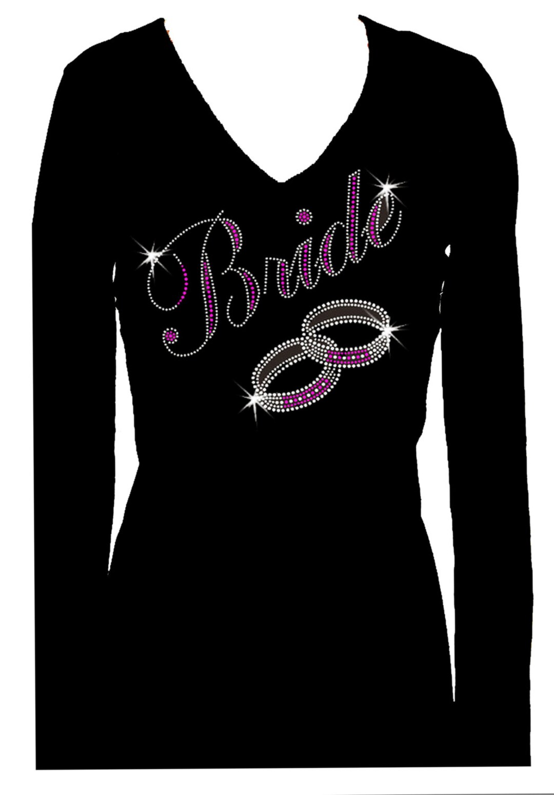 Bride Rings Glitter Rhinestone V Neck Long Sleeve Womens Tee Shirt - Etsy