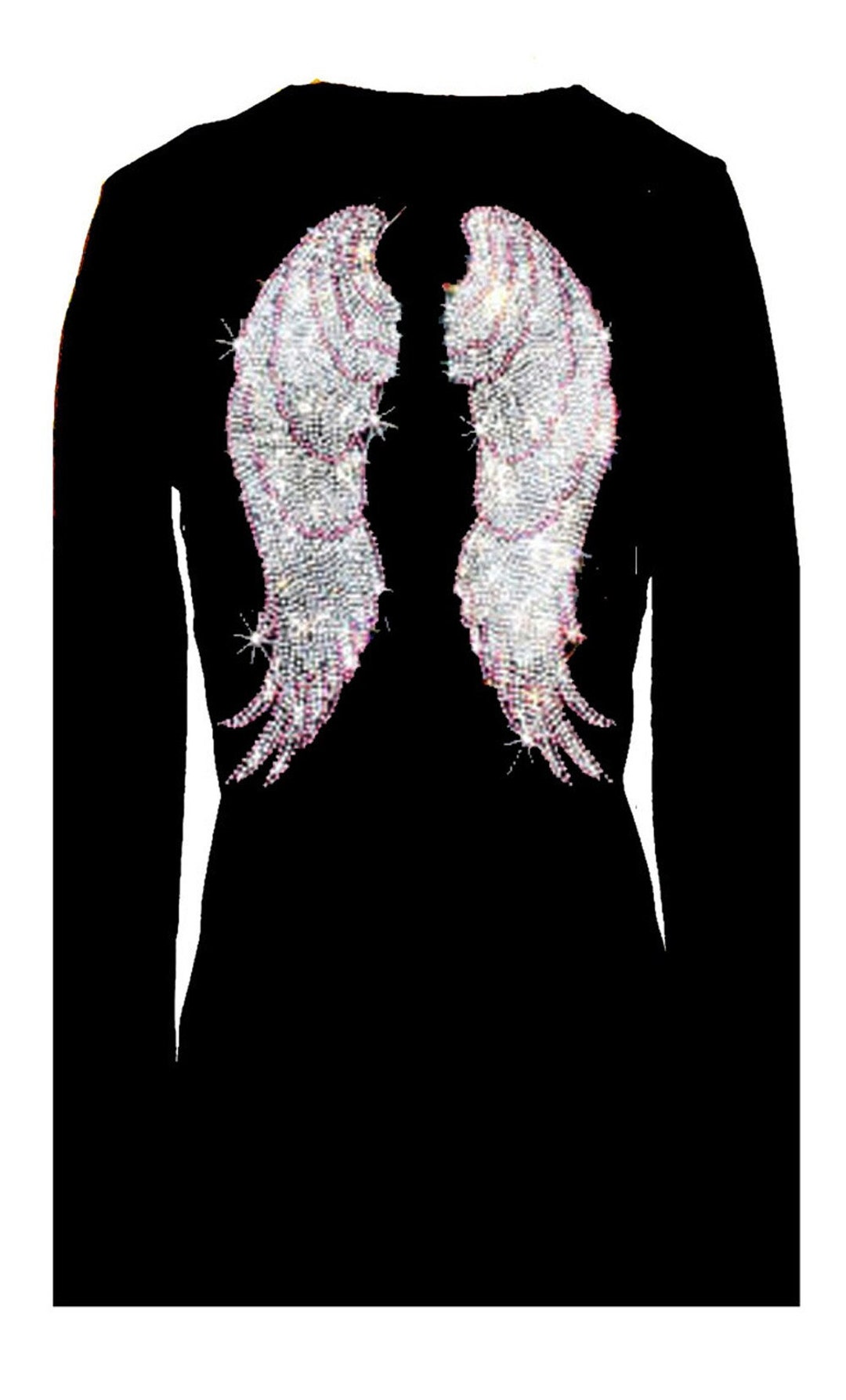Pink Angel Wings Rhinestone Love Kiss V Neck Long Sleeve Womens Tee ...