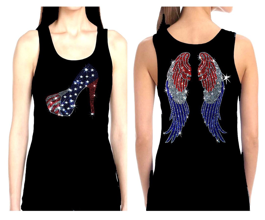 Rhinestone High Heel Angel Wings Tank Top: Patriotic Glitter Flag - Etsy