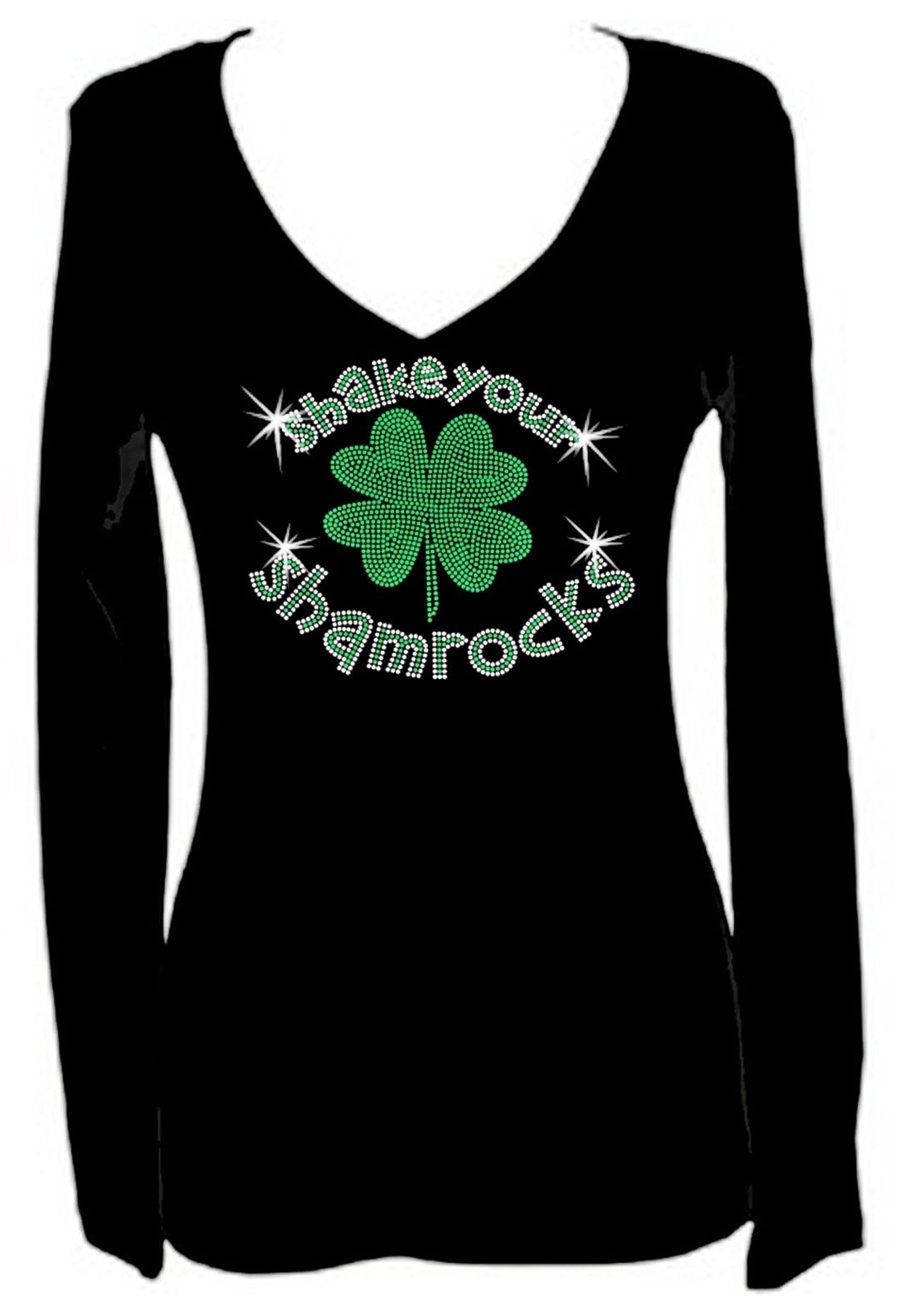 Shamrock St Patricks Day V-neck Bling Tee - Etsy
