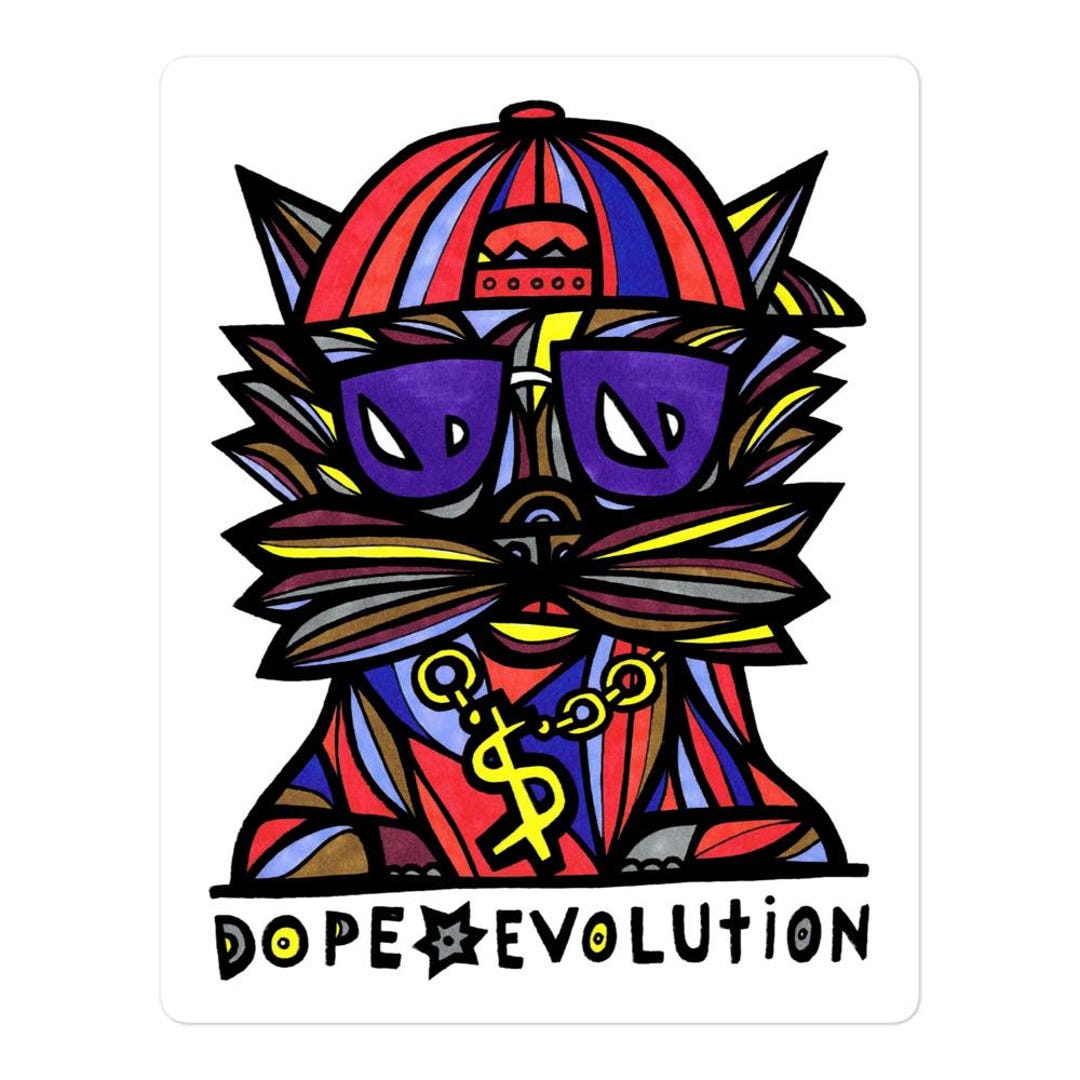 Dope Evolution Kat Vinyl Kiss-cut Sticker | Buddakats Hip-hop Cartoon ...
