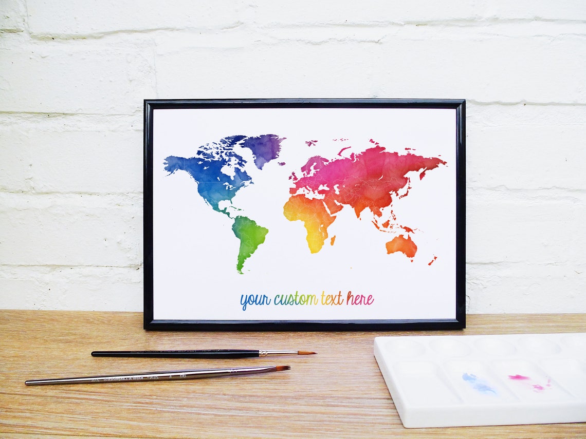 Digital Pride World Map Rainbow Watercolour Map Custom Quote | Etsy