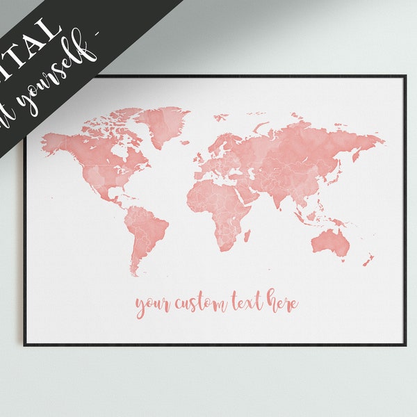 Pink World Map - Etsy