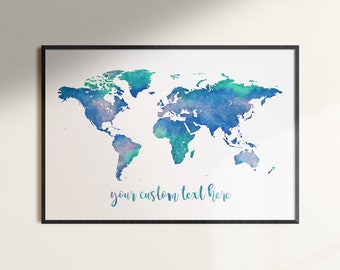 Blue World Map | Etsy