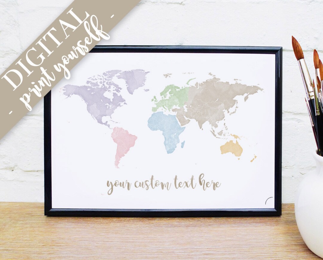 Neutral World Map, Watercolour Map, Nursery Map Art, Pastel Nursery ...