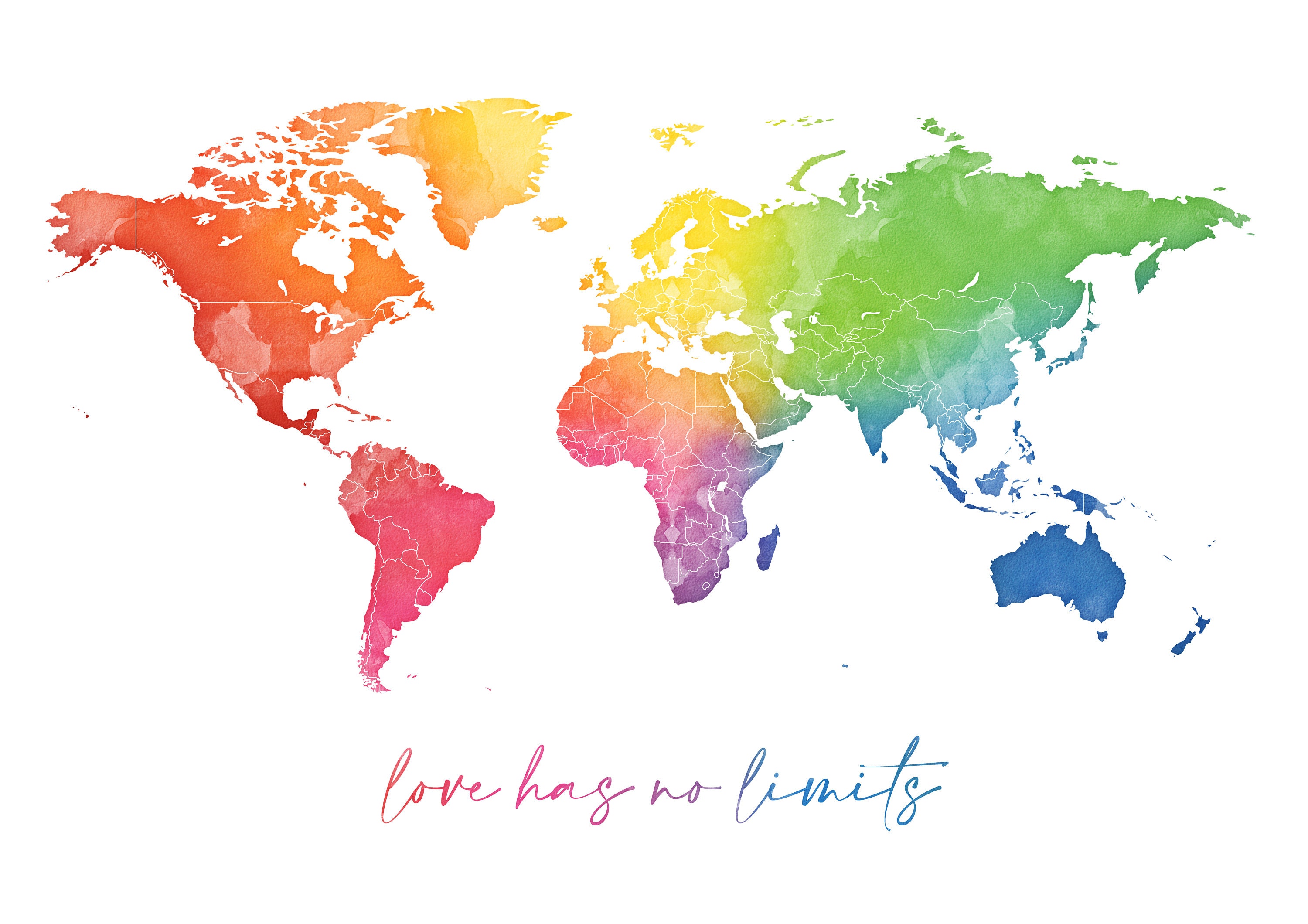 Digital Pride World Map Rainbow Watercolour Map Custom Quote | Etsy