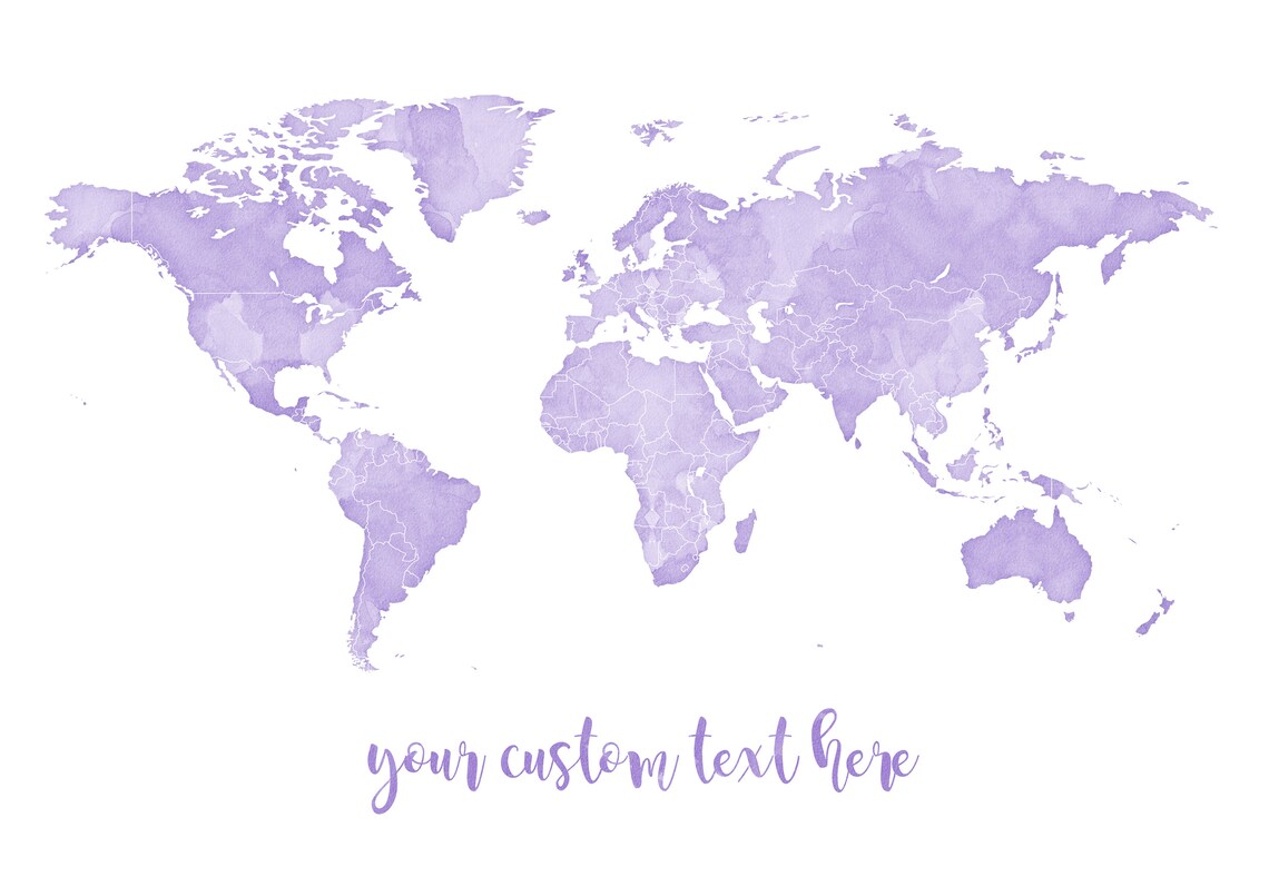 Purple World Map Watercolour Custom Quote Canvas Wall Art | Etsy
