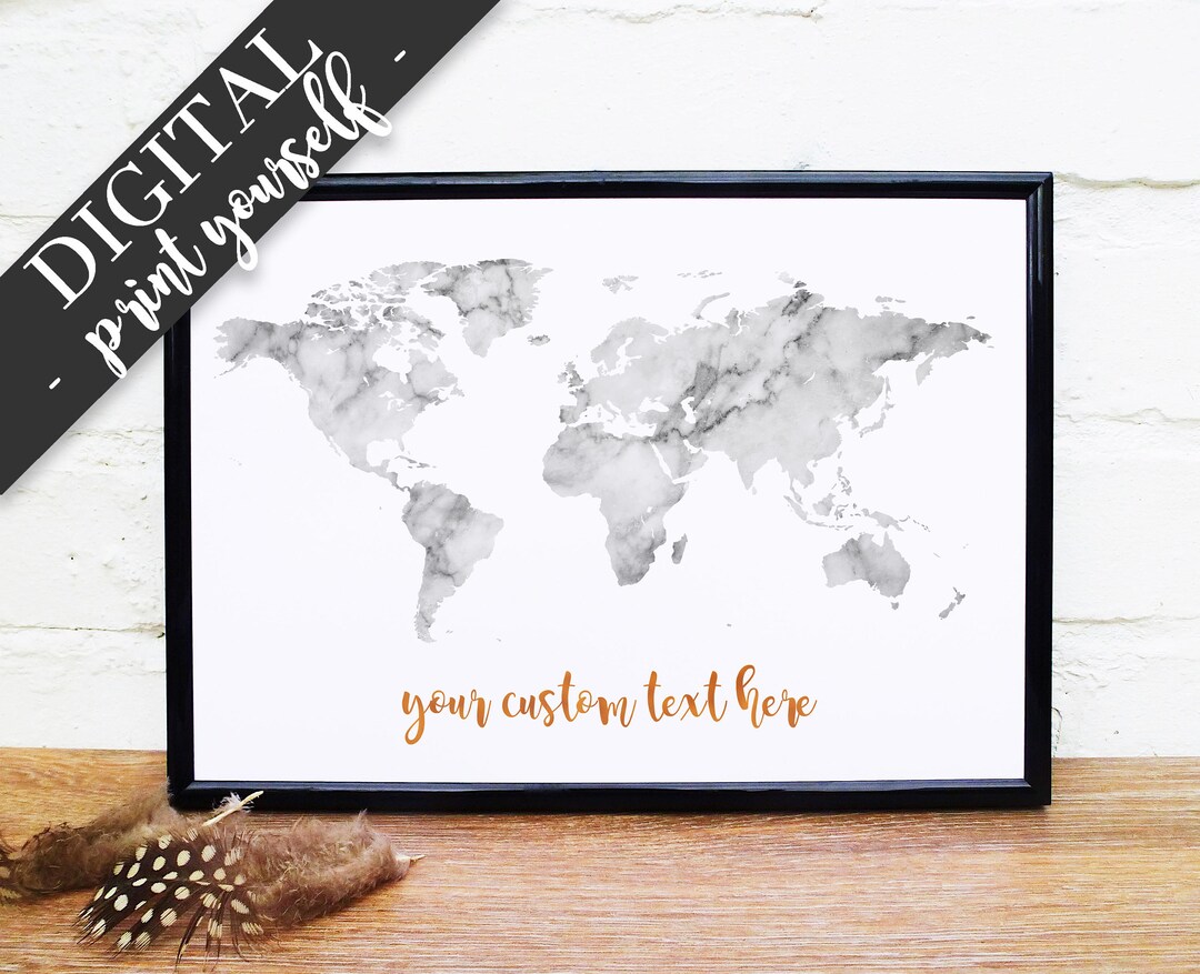 Printable Marble Wall Art World Map Custom Quote Marble - Etsy