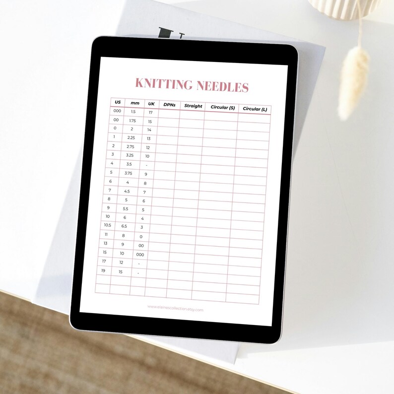 Printable Page for Knitting Needle Conversion Chart + Inventory Tracker ...