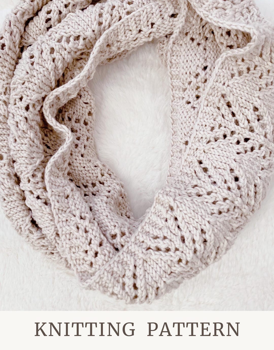 First Lace Knitting Pattern, Easy Repeating Lace Infinity Scarf, Learn ...