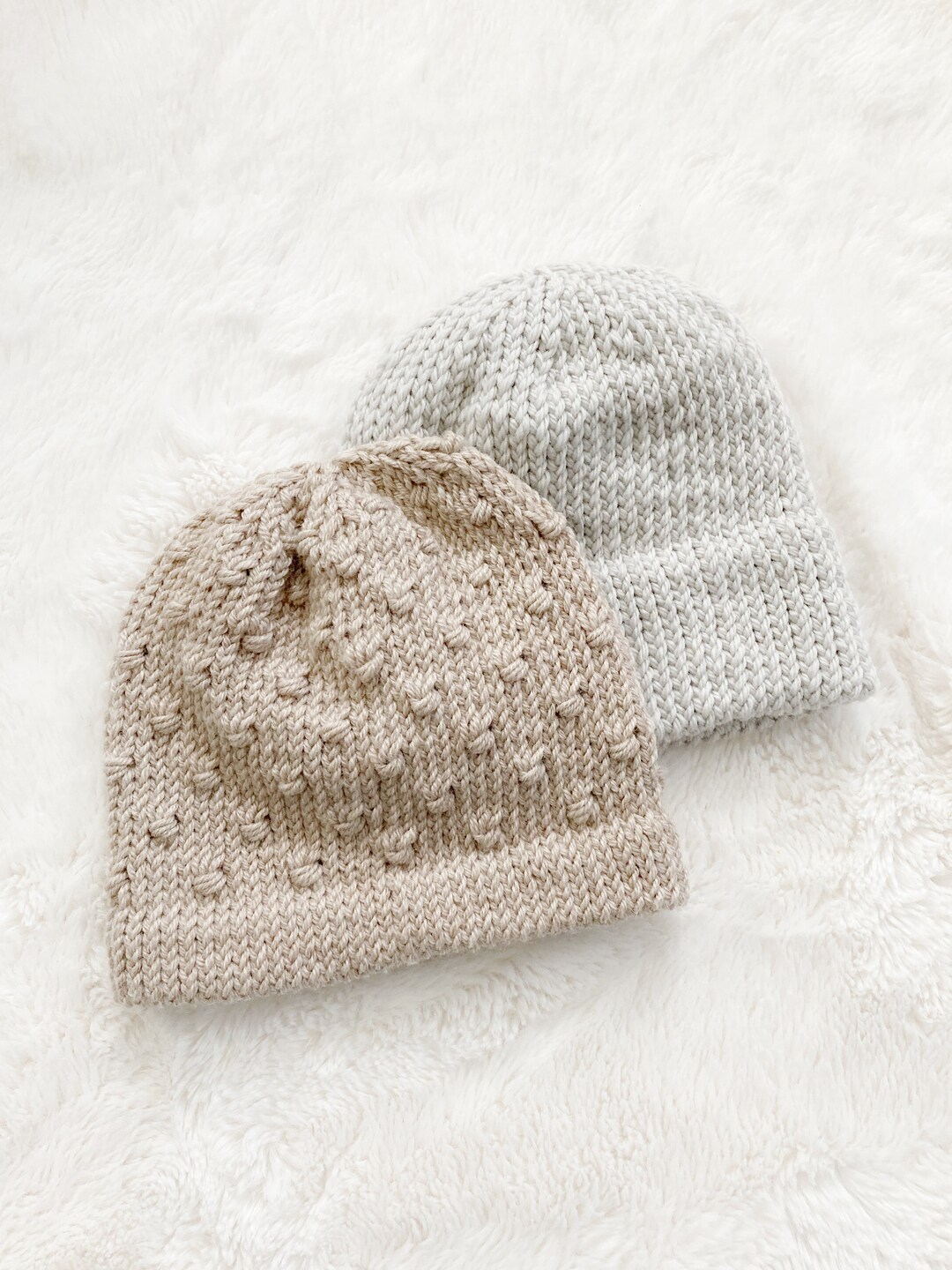 2 Knit Baby Beanie Patterns: Raine Londynn Hat Designs, Newborn 0-3 ...