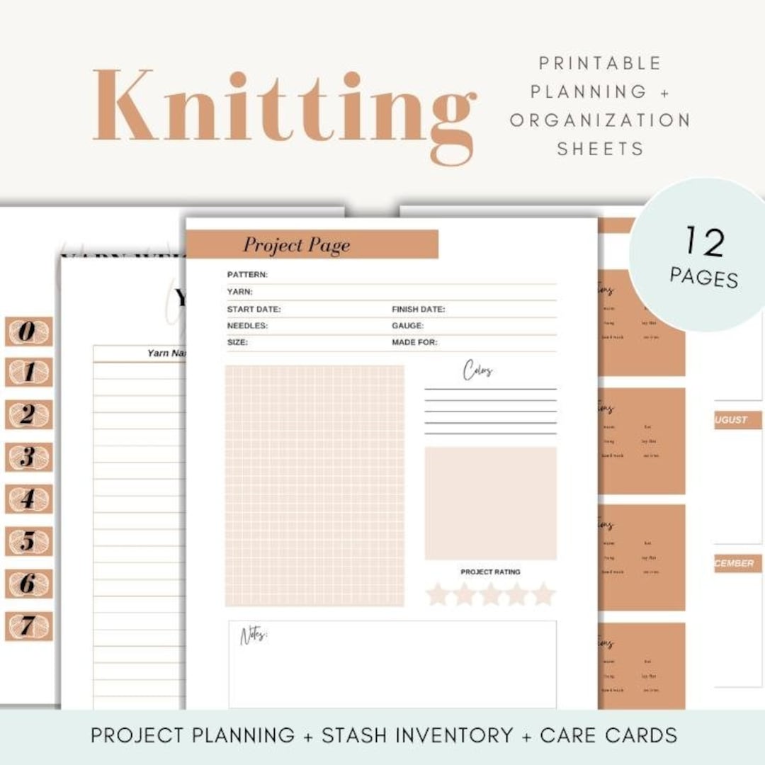 Printable Planner for Knitting Projects, Binder Inserts, Beginner ...